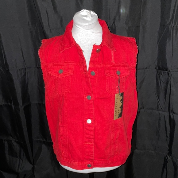 Halitoss | Jackets & Coats | Red Frayed Jean Vest New | Poshmark